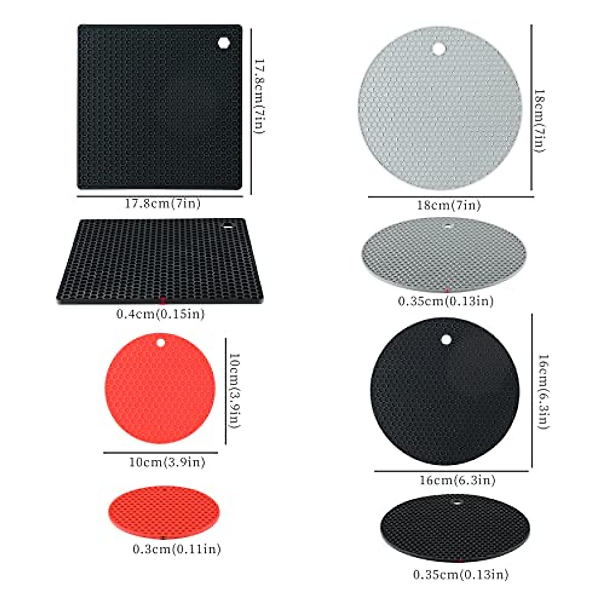 Silicone Trivet Mat, Vituer 4PCS Trivets for Hot Dishes, Non-Slip & Heat Resistant Kitchen Hot Pads for Countertops & Table, Food Grade Silicone & BPA Free Kitchen Trivet - (1 Squared + 3 Round)