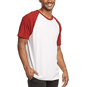 Men's Premium Two Tone Short Sleeve Baseball Tee Shirt (XL, Red/White)