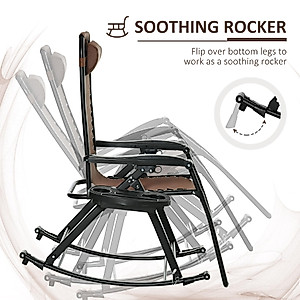 Outsunny Set of 2 Outdoor Rocking Chairs, Foldable Reclining Zero Gravity Lounge Rocker with Pillow, Cup & Phone Holder, Combo Design with Folding Legs, Brown