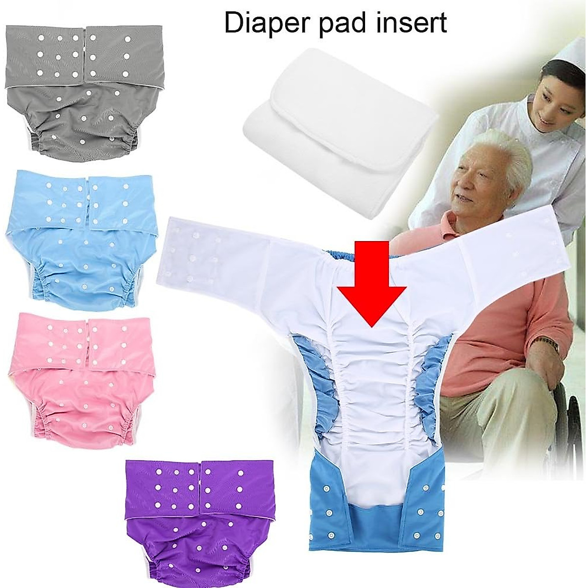Washable Adult Pocket Diaper, Adult Pocket Nappy Cover Close-Fitting Adjustable Reusable Diaper Cloth for Incontinence Care Protective Underwear for Men Women Teen(2Pcs Diaper Insert Pad)