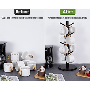 MyLifeUNIT Mug Holder Tree, Black Coffee Cup Holder with 8 Hooks, Wood Mug Hanger Stand for Counter