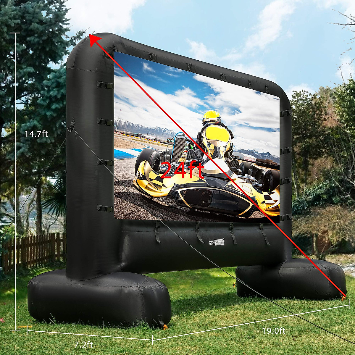 VIVOHOME 24 FT Inflatable Projector Screen for Outside, Blow Up Movie Screen Outdoor Use, Mega Large TV Screen with Carry Bag for Backyard, Tube Leg Support