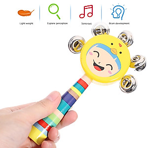 SUPVOX 2pcs Wood Jingle Rattle Bell Handheld Hand Jingle Bell Children Rattle Toys Baby Grip Training Toy Cartoon Shaking Rattle for Baby Nursing Supplies