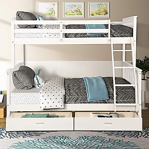 Twin-Over-Full Bunk Bed with 2 Drawers, Twin Bunk Bed with Ladders, Bunk Bed for Kids, Teens Bedroom, Guest Room Furniture