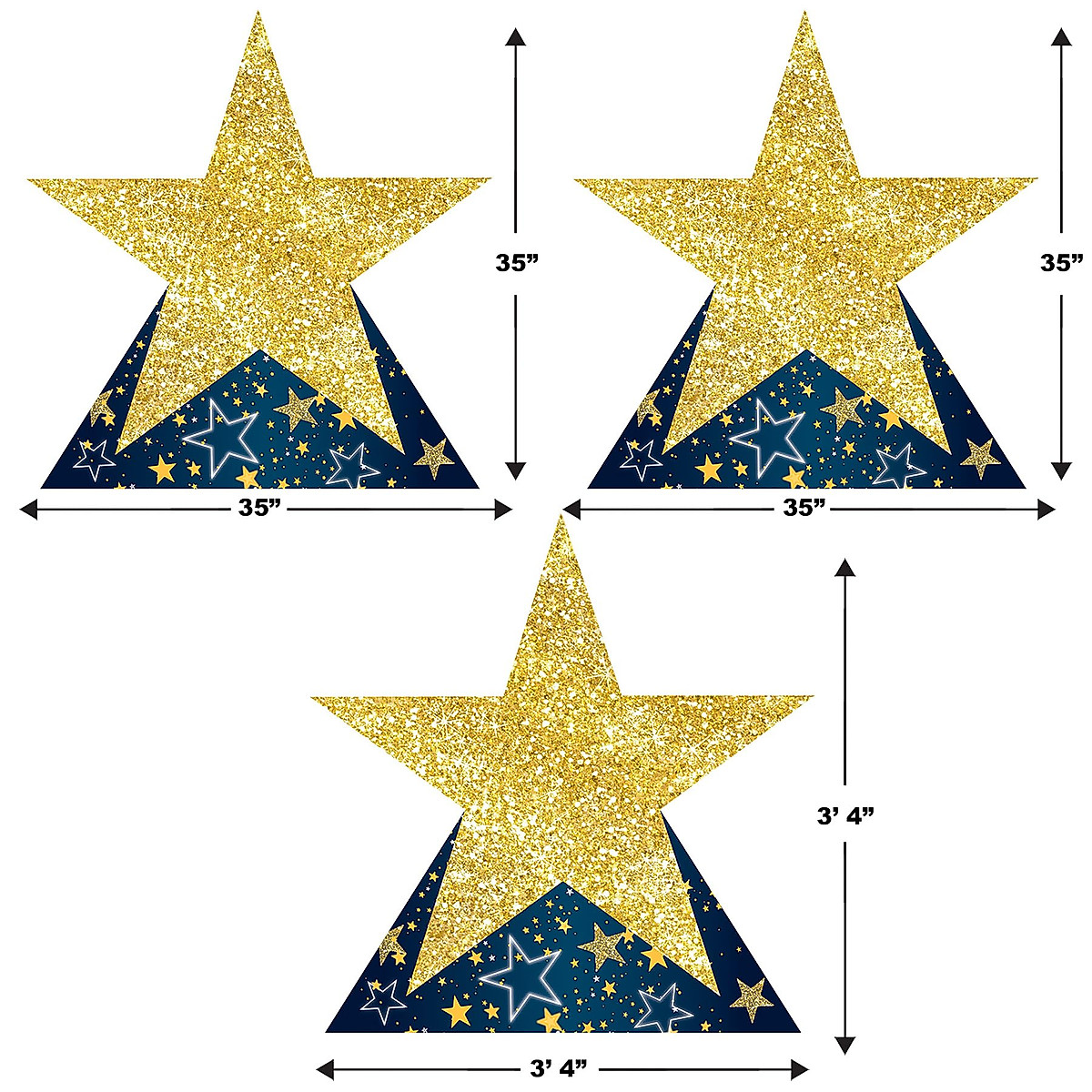 Beistle 3 Piece Assorted Sizes Cardboard Starry Night Star Stand-Ups, Prom Decorations, Awards Theme Photography Backdrops