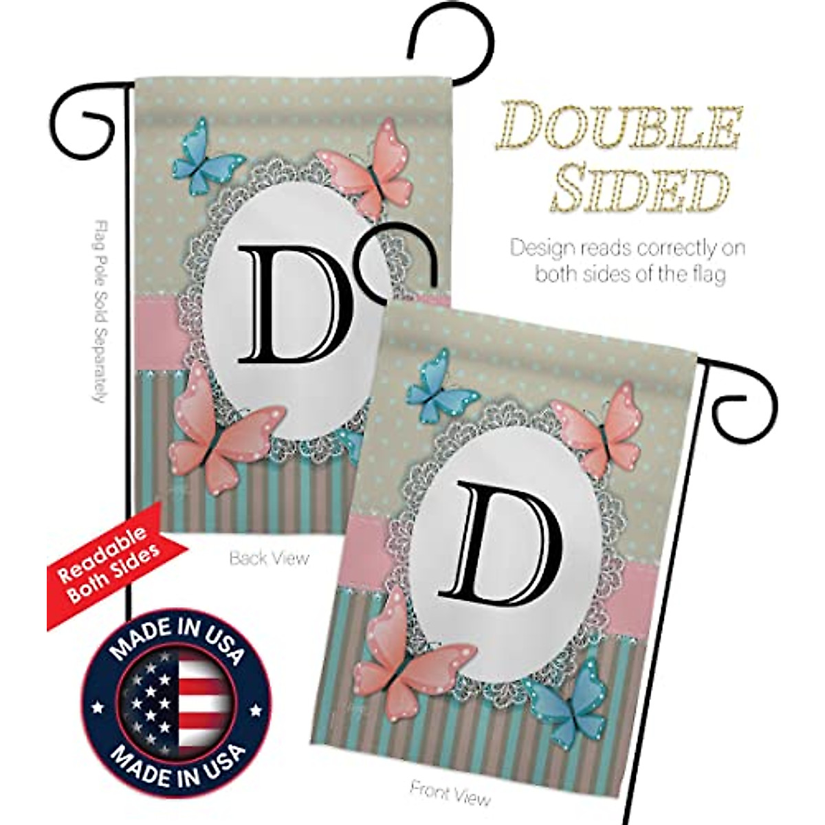 Breeze Decor D Initial Garden Flag Set Wall Hanger Monogram Friends Bugs & Frogs Butterfly Ladybugs Dragonfly Bee Springtime Insect Natural Wildlife House Yard Gift Double-Sided, Made in USA