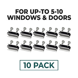 Window Locks, 10 Pack Window Locks for Vertical and Horizontal Windows, Sliding Window Locks, Adjustable Aluminum Window Stoppers, Window Security, No-Drill Install, Fits Tracks up to 3/16" Wide