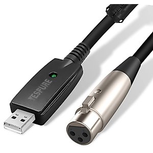 YESPURE USB Microphone Cable,USB Male to XLR Female Mic 3 Pin Link Converter Cable Studio Audio Cable Connector Cords Adapter for Instruments Recording Karaoke Singing or Microphones(10FT/3M)