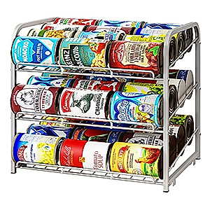 AIYAKA Can Rack Organizer, 3 Tier Stackable Can Storage Dispenser, for Food Storage, Kitchen Cabinets or Pantry, Storage for 36 Cans, Silver