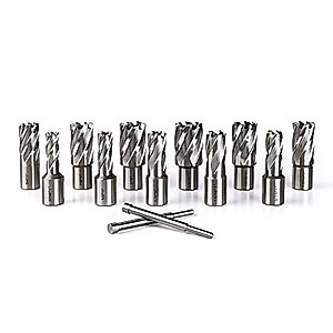 OSCARBIDE Annular Cutter Set 13pcs 3/4"Weldon Shank 1"Cutting Depth and 7/16 to 1-1/16 inch Cutting Diameter Mag Drill Bits for Magnetic Drill Press with 2 pcs Pilot Pins