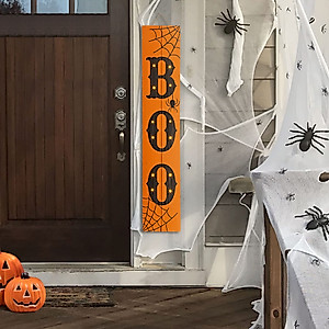 Glitzhome 42" H Halloween Porch Board Sign with Timer 6 Hours On /18 Hours Off, Lighted Halloween "BOO" Hang Sign or Lean Against Wall Standing Sign, 12 LED Lights Wood Plaques for Outdoor Decor