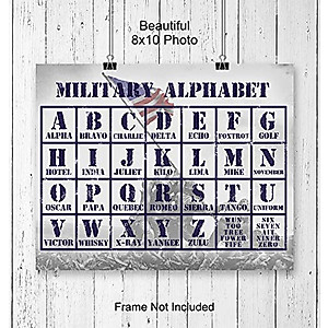 Military Alphabet - Patriotic Iwo Jima American Flag Wall Decor for Living Room - 8x10 Poster Print, Wall Art, Home Decoration- Patriotic Gift for Army, Navy, Marine, Air Force Veteran, Vet