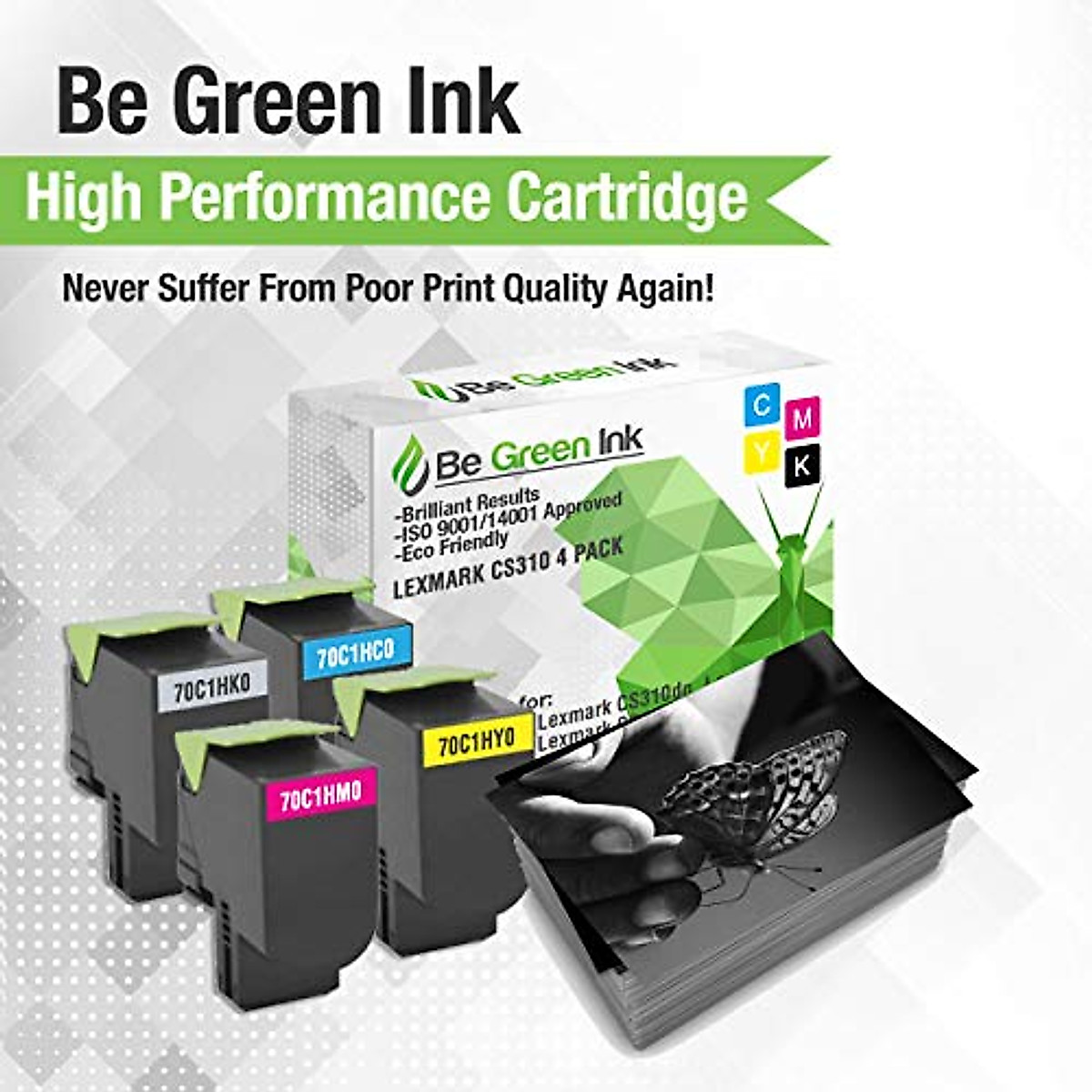 Be Green Ink Compatible Replacement Toner Cartridge for Lexmark CS310dn CS410dn CS310n CS310 CS510de CS410n CS410 CS510-701HK 70C1HK0 701HC 70C1HC0 701HM 70C1HM0 701HY 70C1HY0 Toner (4 Pack)