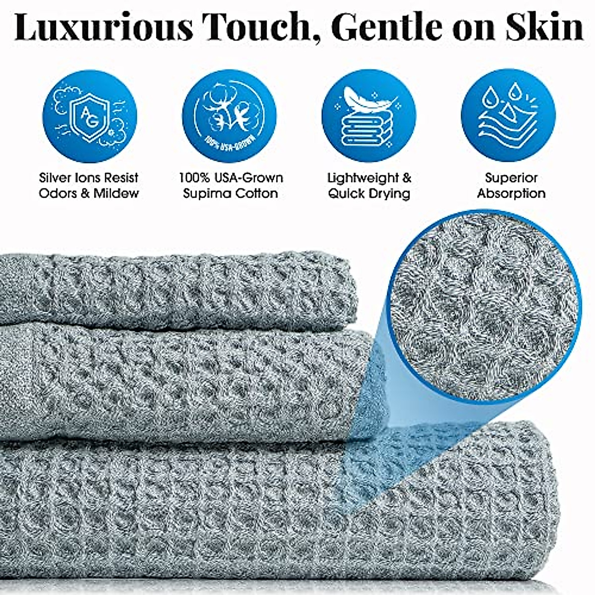 Nutrl Home by Ravel Waffle Weave Hand Towel - 100% Supima Cotton (Blue, 30 x 20 Inch) Premium Luxury Hand Finger Towels