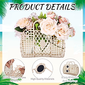 FIONUPI 16 Pcs Jelly Bags with Sunglasses for Women Wedding Jelly Purse Beach Bags Plastic Jelly Basket Flower Glasses for Bridal Wedding Party Gift