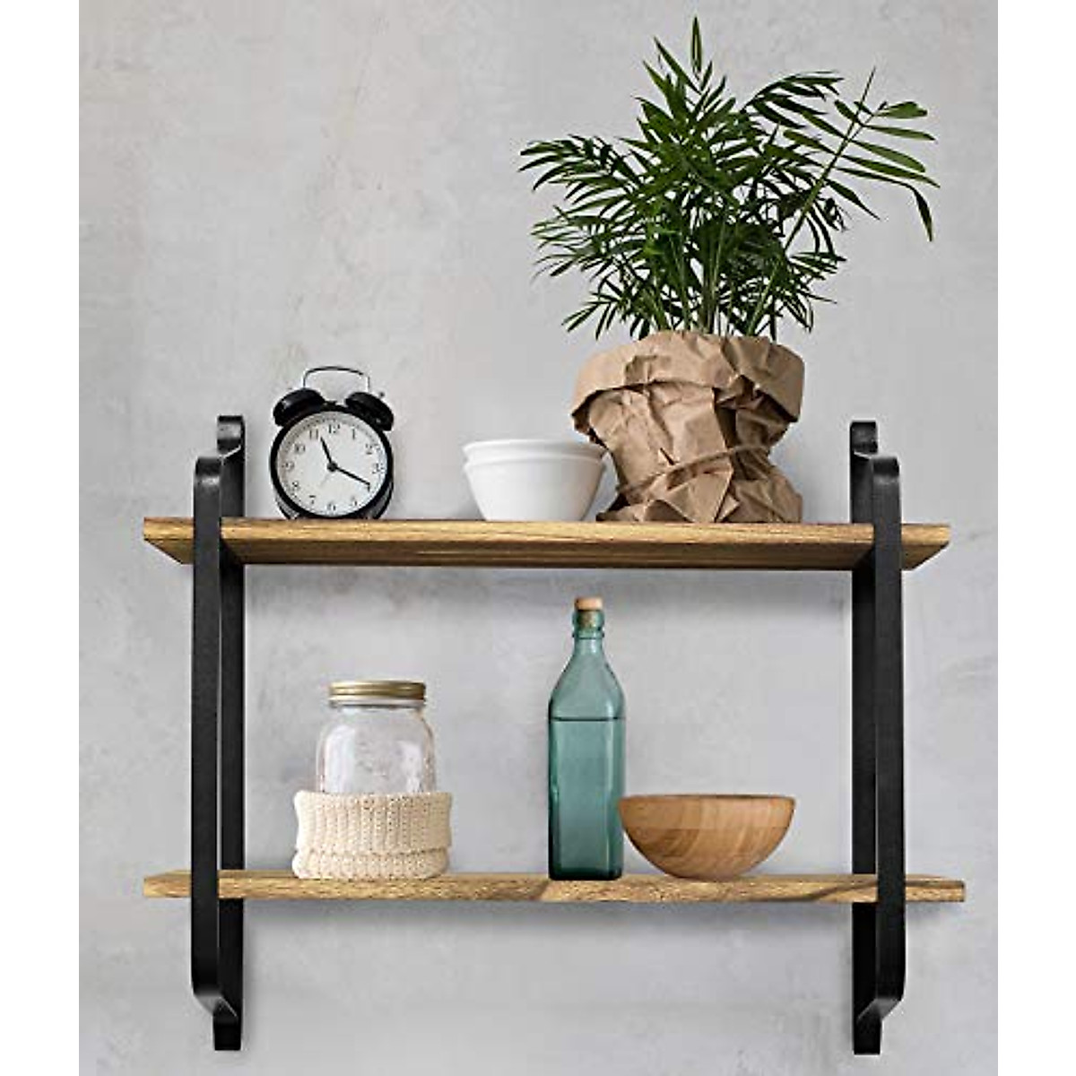 Greenco Rustic Floating Shelves Wall Mounted 2 Tier With Metal Brackets