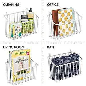 mDesign Small Metal Wire Wall Mounted Storage Organizer Basket Bin for Hanging in Kitchen, Garage, Entryway, Mudroom, Bedroom, Bathroom, Laundry Room - Unity Collection - 2 Pack - White