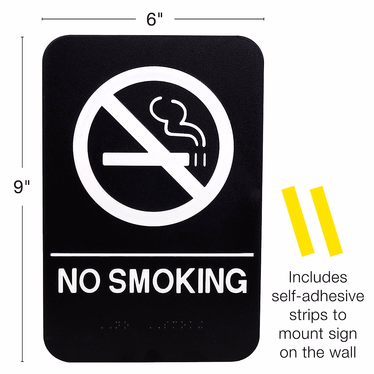 Excello Global Products Plastic Sign: Easy to Mount with Braille (ADA Compliant), Great for Business - 6"x9", No Smoking - Pack of 3