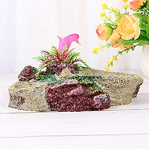 POPETPOP Resin Reptile Platform Artificial Tree Trunk Design Reptile Food Water Bowl Feeding Dish - Reptile Tank Water Dish Food Bowl for Lizard, Gecko, Snake, Tortoise (Size 2)