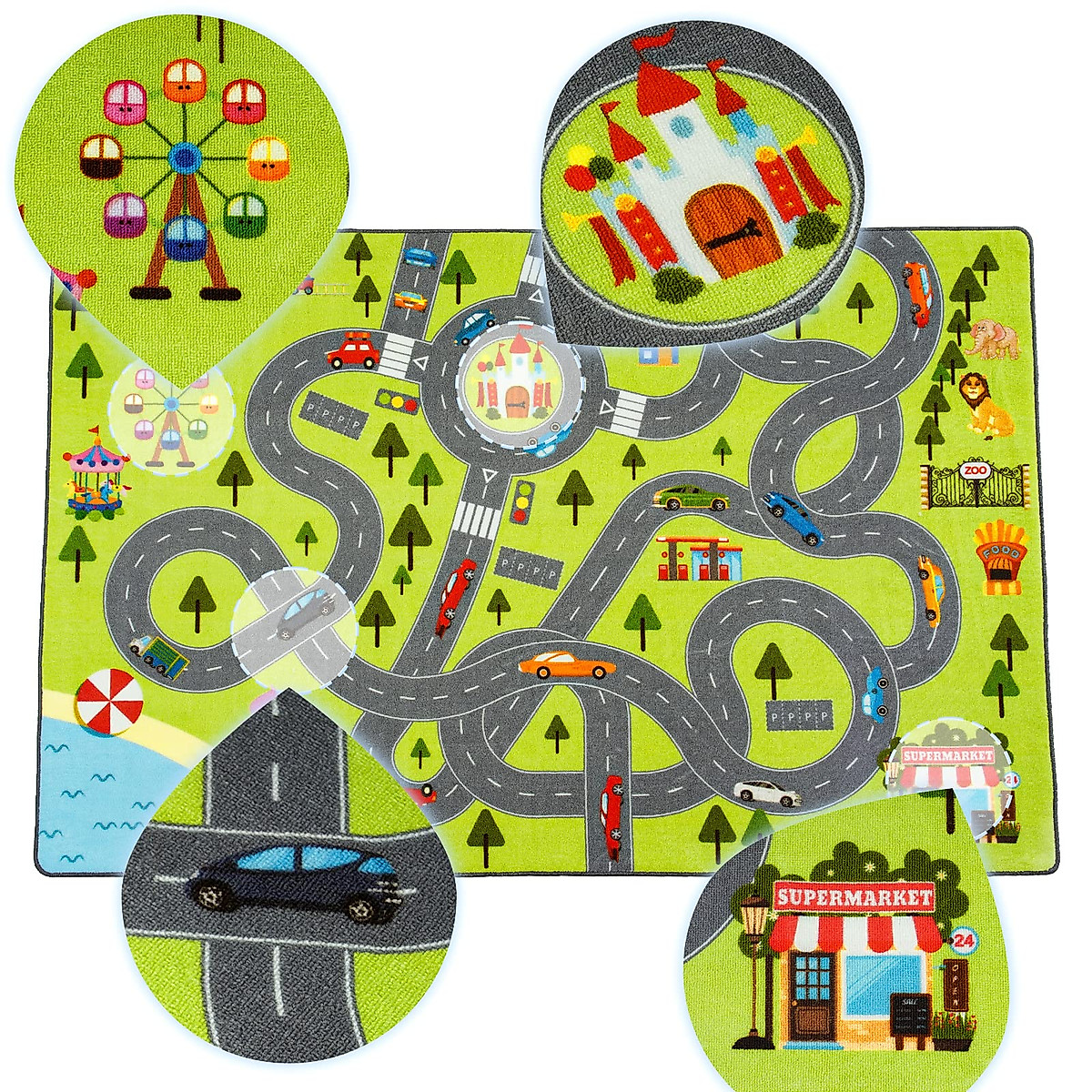 HOMORE Kids Play Mat Rug, Fun and Educational City Play Rug for Hot Wheels Track Racing and Toys, Kids Carpet Playmat Area Rug for Children Bedroom Play Room Nursery, 3x5 Feet