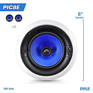 Pyle Home 2-Way In-Wall In-Ceiling Speaker System - Dual 8 Inch 300W Pair of Ceiling Wall Flush Mount Speakers w/ 1" Silk Dome Tweeter, Adjustable Treble Control - For Home Theater Entertainment PIC8E