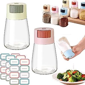 Moisture Proof Salt And Pepper Shakers Precise Quantitative Push Type,Quantitative Seasoning Bottle,Precise Quantitative Push Type (2Pcs-A)