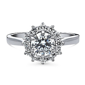 BERRICLE Sterling Silver Halo Wedding Engagement Rings Round Cubic Zirconia CZ Promise Ring for Women, Rhodium Plated Size 9
