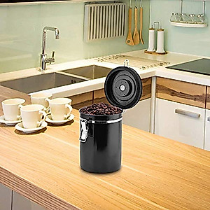 Coffee Container, Coffee Canister Large Airtight Stainless Steel Coffee Container Kitchen Storage Canister for Coffee, Christmas Gift and Birthday Gift(Black)