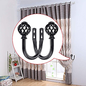 Sumnacon Set of 2 Metal Curtain Holdbacks - Wall Mounted Drapery Tiebacks with Screws, Decorative Window Treatment Holdbacks for Bedroom, Livingroom, Office, Black