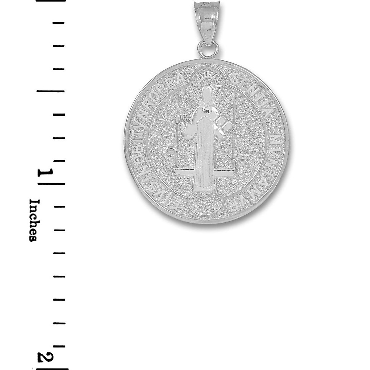 Medal of Saint Benedict 10K White Gold Coin Pendant (Medium)