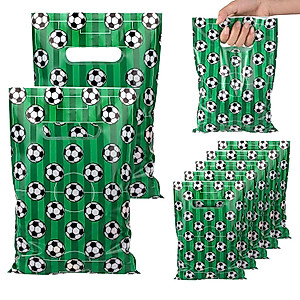 PEUTIER 50pcs Soccer Gift Bags, Plastic Soccer Party Bags Soccer Snack Candy Goody Goodie Treat Present Bags Soccer Party Favor Bags for Team Kids Teens Games Sports Events Supplies (Green)