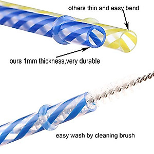 Dakoufish 12 Piece 11 Inch Reusable Plastic Thick Drinking Straws BPA Free Mason Jar Straws Transparent Small Stripe (11inch, Mix 12color)