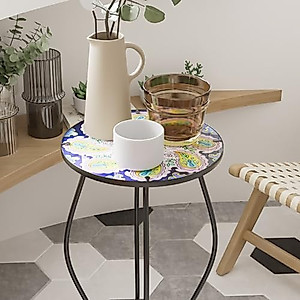 Paytonture Patio Side Table Outdoor Mosaic Table Accent Coffee Table,Plant End Table Small Porch Purple Table Indoor,Round Glass Balcony Small Porch Plant Stands for Garden Patio Living Room 14 Inch