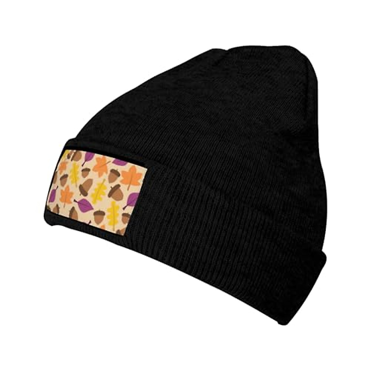 Warm Winter Hats for Men Women Unisex Beanie Hat Knit Hat-Acorn Autumn Fall Leaf Leaves Black