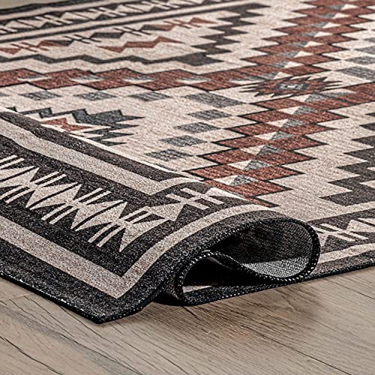 nuLOOM Leighton Machine Washable Southwestern Medallion Ultra Thin Area Rug, 6x9, Beige