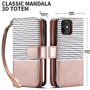 CASEOWL Wallet Case Compatible for iPhone 12/12 Pro, Magnetic Detachable 2 in 1 Folio Leather Wallet Case with 9 Card Slots,Hand Strap,Compatible for iPhone 12/12 Pro 6.1 inch 2020 (White&Rose Gold)