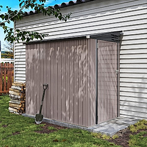 Aoxun 6' x 4' Storage Shed Lean to Storage Shed, Outdoor Metal Wall Side Storage Sheds, Outdoor Storage Cabinet for Patio, Garden, Lawn (Brown)