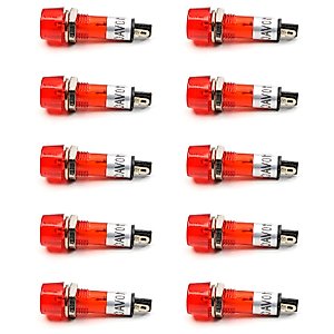 Aicosineg Red 110V 0.39" Hole Diameter Indicator Light Flush Panel Mount 1.57" Length for Electrical Control Panel 15Pcs