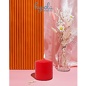 HYOOLA Red Pillar Candles 3x3 Inch - Unscented Pillar Candles - 6-Pack - European Made