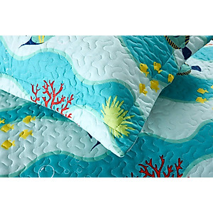 TT LINENS 2 Piece Kids Quilt Set Lightweight Bedspread Decoration Throw Blanket Teens Boys Girls Bed Printed Beach Sea Sea Life Bedding Coverlet Comforter Set/ 277 Fish Quilt (Twin)