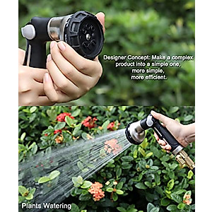 ESOW Garden Hose Nozzle 100% Heavy Duty Metal, Water Hose Sprayer with 8 Watering Patterns, Thumb Control On Off Valve, High Pressure Nozzle Sprayer for Watering Plants, Car and Pet Washing, Black