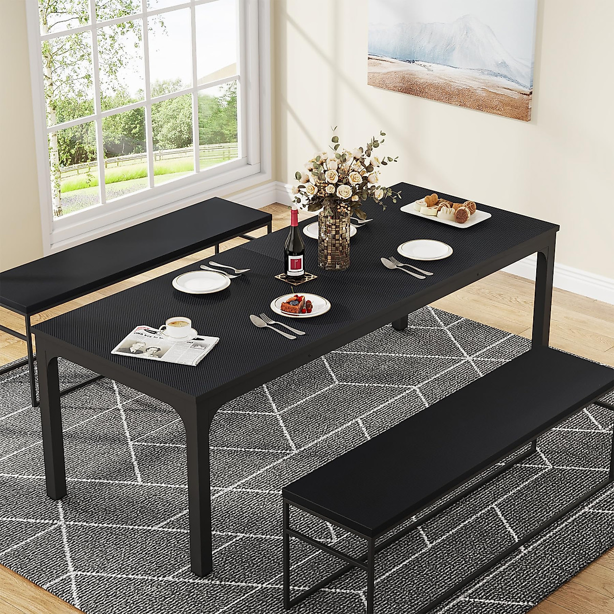 Tribesigns Black Dining Table for 6-8 Person, 78 inch Large Long Rectangle Kitchen Dinner Table for Dining Room, 78.7 x 27.5 x 29.5 Inches(Only Table)