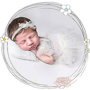 BLUETOP 3 Pcs Newborn Photography Props Set Lace Newborn Photography Outfits Baby Girl Photoshoot Outfits Cute Pearl Lace Rompers Newborn Photoshoot Props with Pearl Headband Tutu Skirt