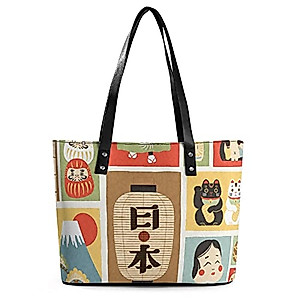 Womens Handbag Japanese Japan Pattern Leather Tote Bag Top Handle Satchel Bags For Lady