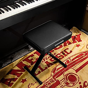 Donner Piano Bench, Adjustable Keyboard Bench Portable Stool Collapsible Chair Foldable Seat X-Style, 2.4 Inch Thickness High-Density Sponge Padded, Non-Skid Design, Black