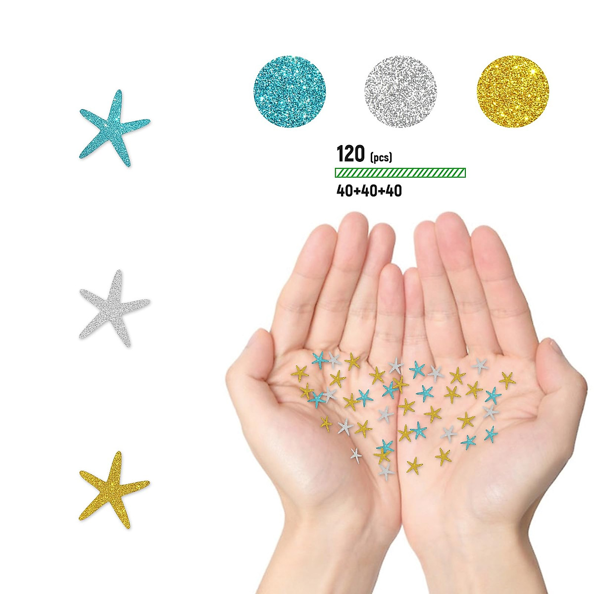 Helewilk Glitter Starfish Confetti, Ocean Theme Birthday/Baby Shower/Wedding Party Table Decorations, Kids Boys Girls Birthday Party Scatters Confetti, Beach Wedding Party DIY Crafts Supplies