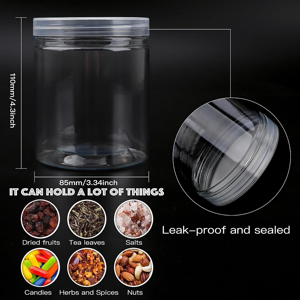 16oz Clear Plastic Storage Jars Containers,8 Pack Refillable Wide-Mouth Plastic Slime Storage Containers for Beauty Products,Kitchen & Household Storage - BPA Free