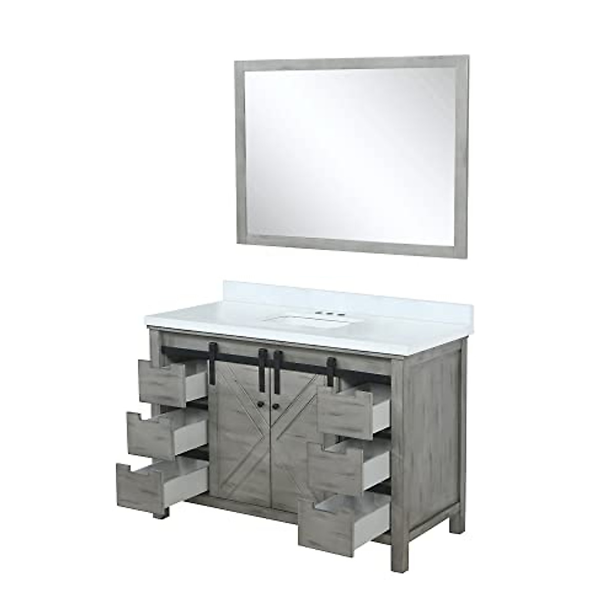 Bell+Modern Ketchum 48 inch Ash Grey Bath Vanity, Cultured Marble Countertop and 44 in Mirror