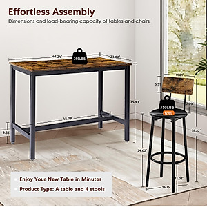 Tatub Bar Table and Chairs Set of 4, Pub Tables Bar Height, Industrial Bar Table with Stools Behind Couch, Breakfast Bar Table Set for Living Room, Kitchen, Dinning Hall, Pu Seat