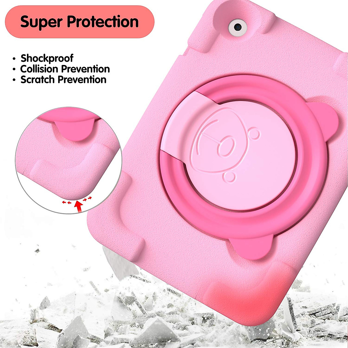 PZOZ Kids Case Compatible for Apple iPad Mini 4 5 7.9 inch, EVA Shockproof Rotate Handle Folding Stand Heavy Duty Protective Cute Boys Girls Cover for 4th Gen 5th Generation (Pink)